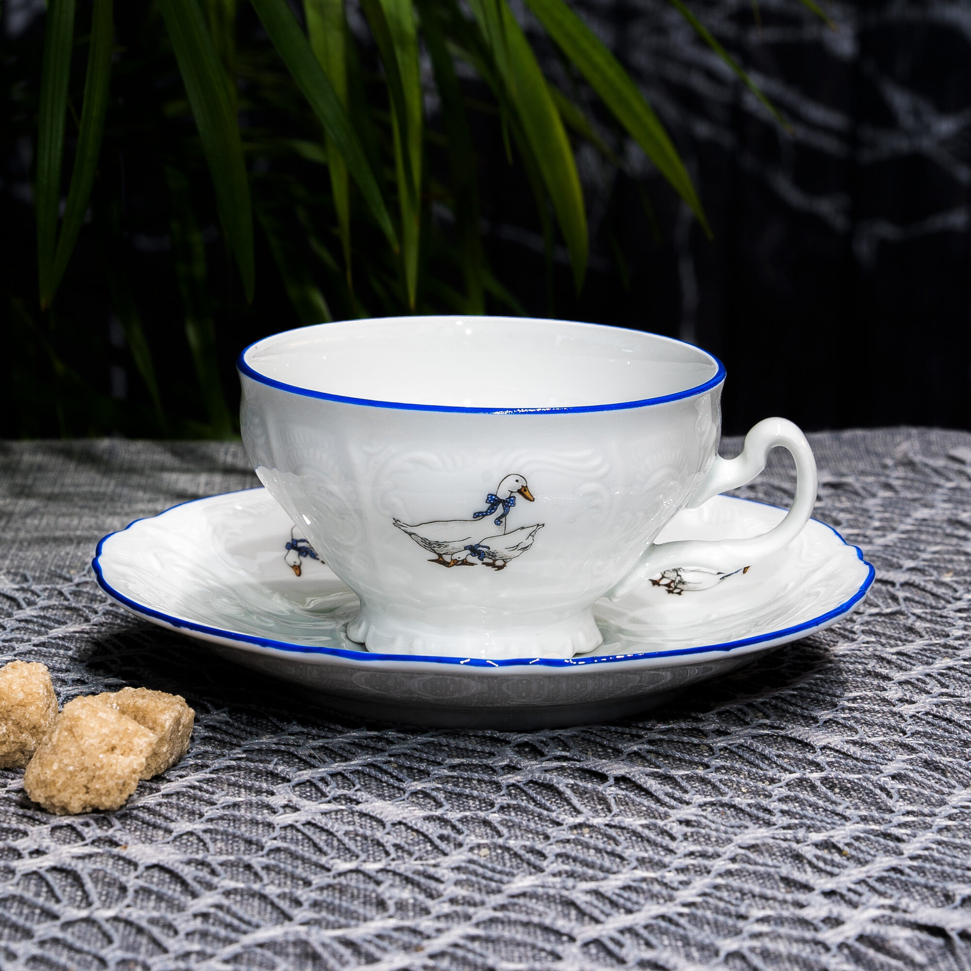 Чайная пара Бернадотт Гуси, набор для чаепития на 1 персону: чашка 360 мл, блюдце из фарфора, Bernadotte, подарочная