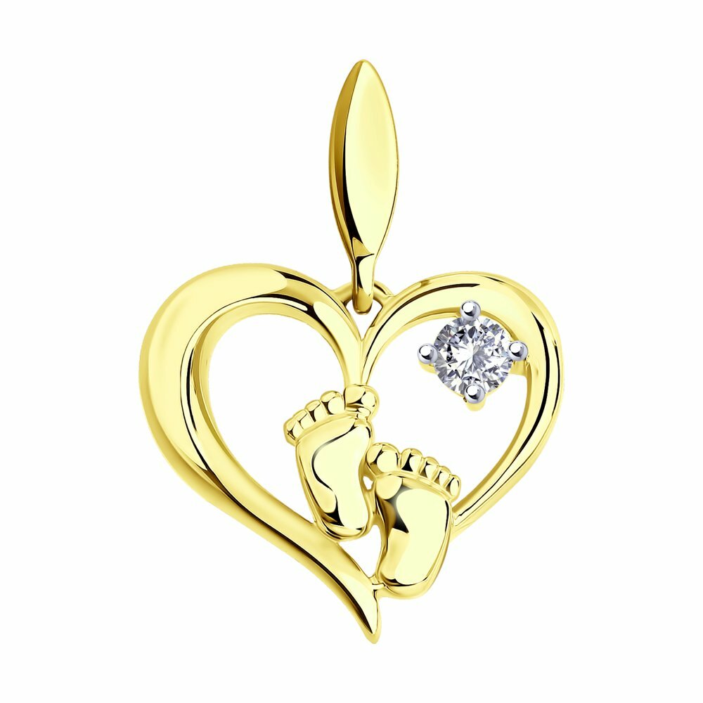Подвеска, желтое золото, 585 проба, фианит