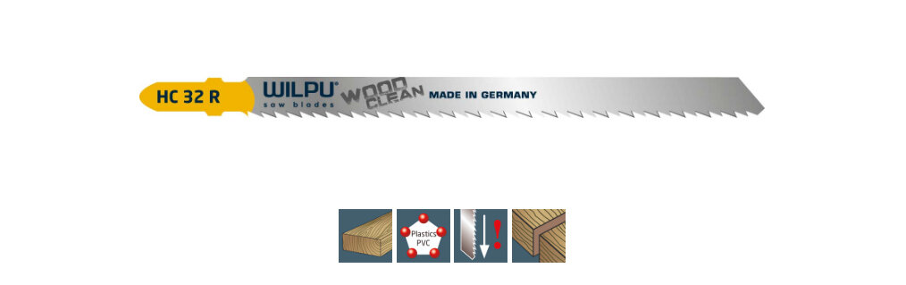 Пилка для лобзика WILPU HC 32 R Арт.0212400005 Тип - T для дерева до 65 мм, пластмассы уп. 5 шт
