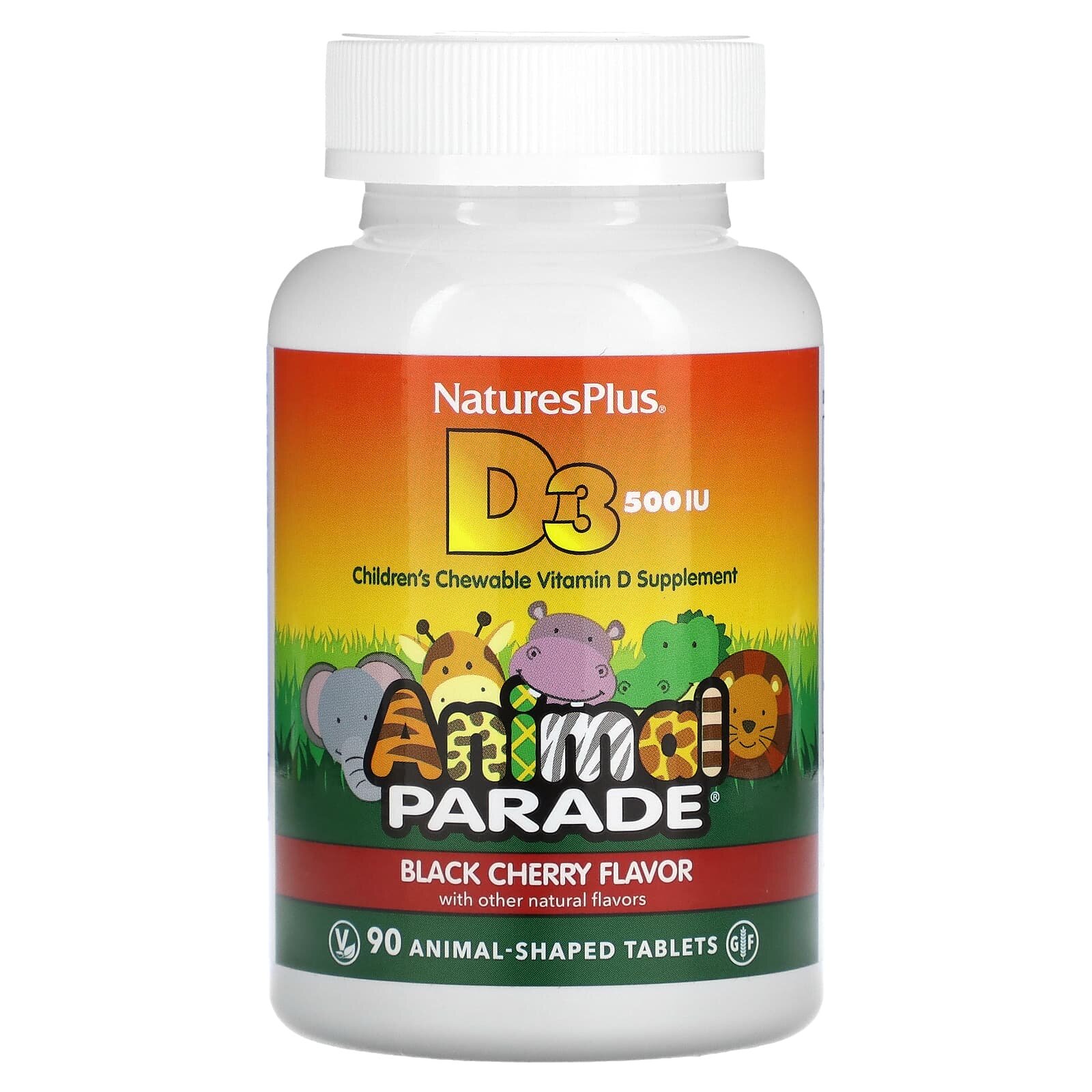 Таблетки Nature's Plus Animal Parade Vitamin D3, 199 г, 500 МЕ, 90 шт.