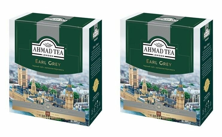 Ahmad Tea Чай в пакетиках Earl Grey черный с бергамотом, 100 шт х 2 г, 2 уп