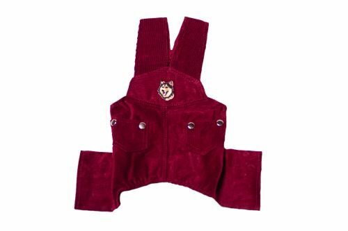 Штаны-джинсы вельвет для собак мелких пород, нашивка Лайка, размер XS, цвет бордовый