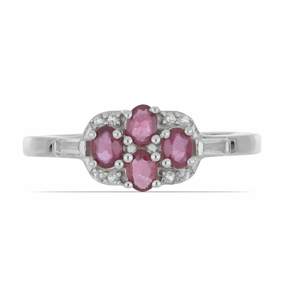 Кольцо тонкое, серебро, 925 проба, родирование, рубин, фианит, топаз