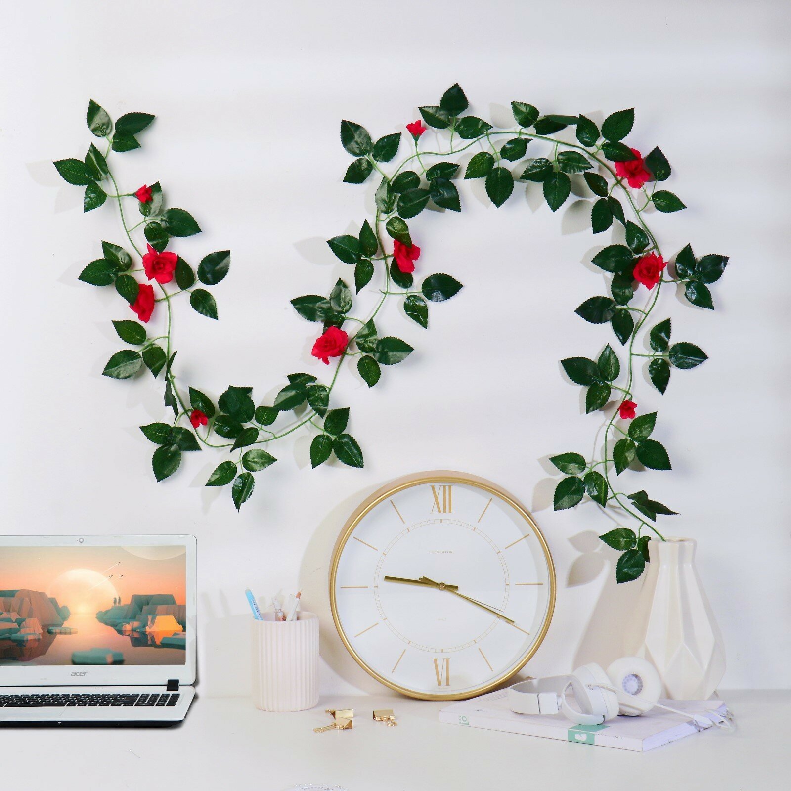 Лиана искусственная «Лист с розами», 1.9 м, (цена за 1 шт. фасовка 5 шт.), Микс