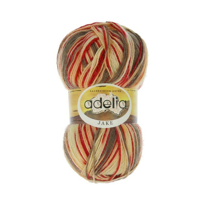 Пряжа ADELIA "JAKE" 75% шерсть, 25% нейлон 100 г 400 м №15 желый/красный/оливковый