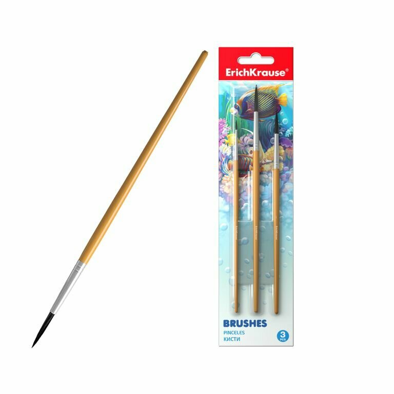 Набор кистей 3 шт. "ErichKrause" для акварели и гуаши, белка
