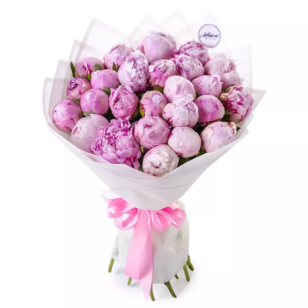 Монобукет Magic Flower "Розовые пионы", 25 пионов, 40см, в плёнке, розовый