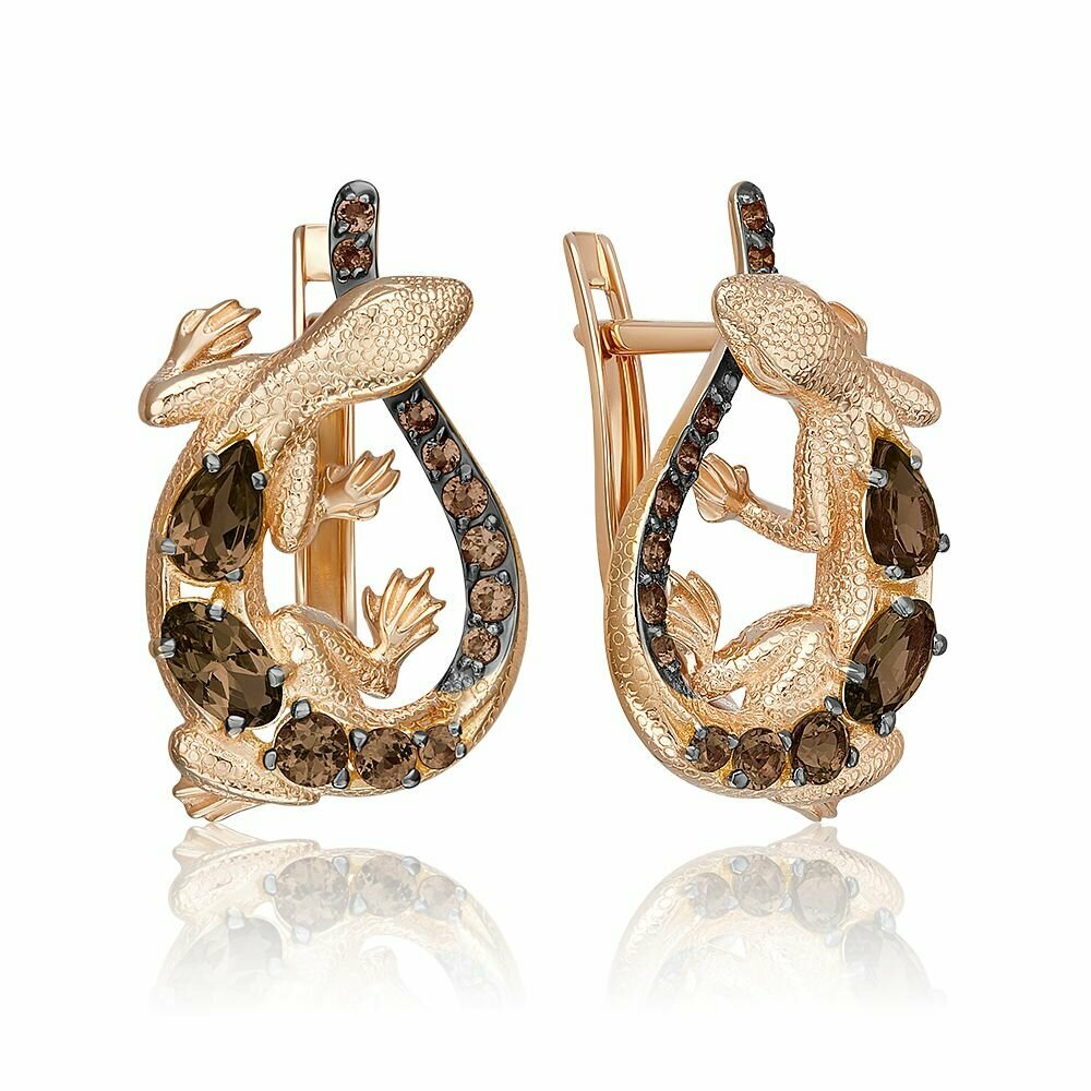 Серьги, красное золото, 585 проба, раухтопаз