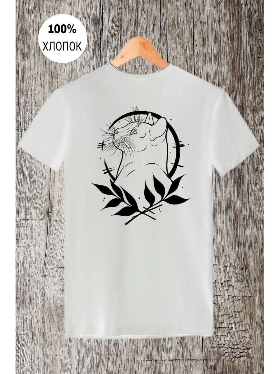 Футболка кот узоры cat тату листья