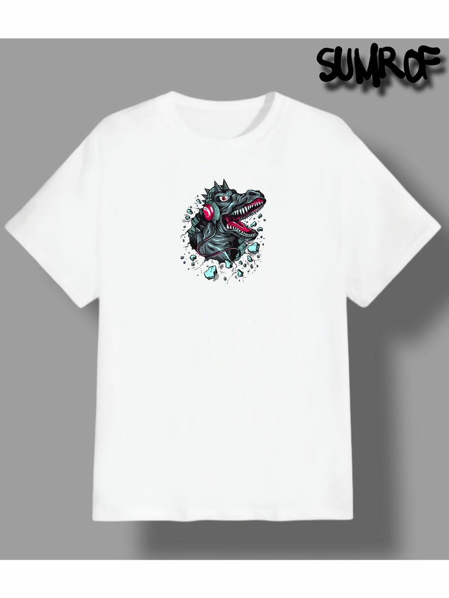 Футболка динозавр в наушниках