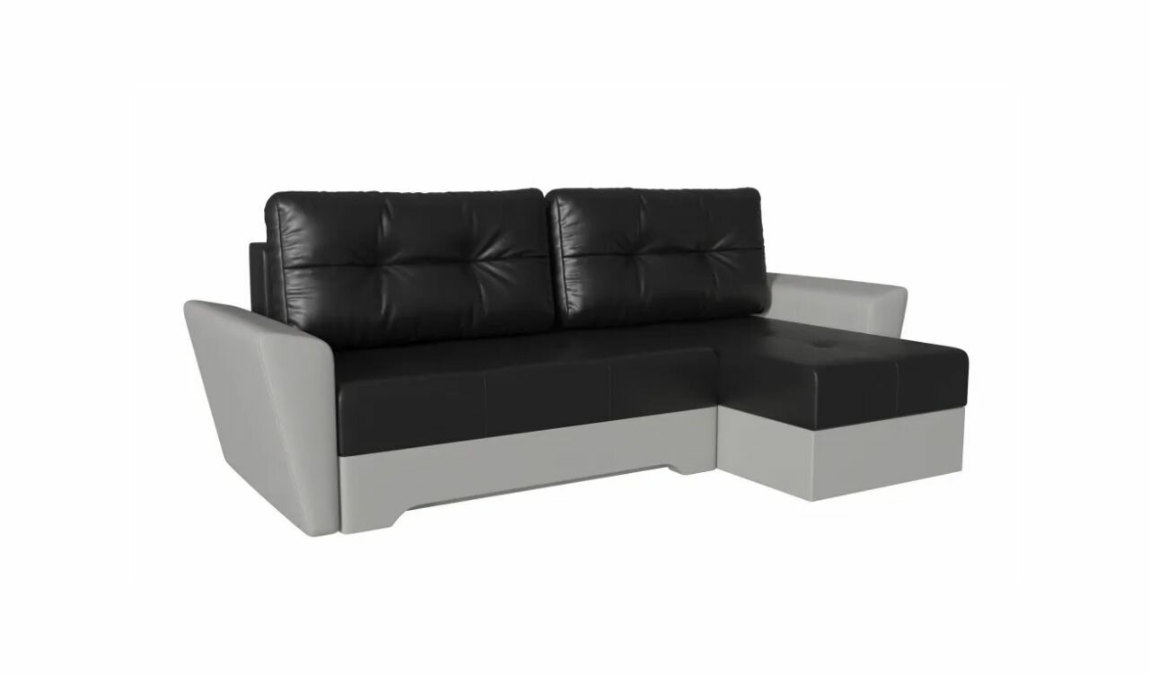 Угловой диван Амстердам, экокожа, черный-белый, угол правый, 245х147х85см