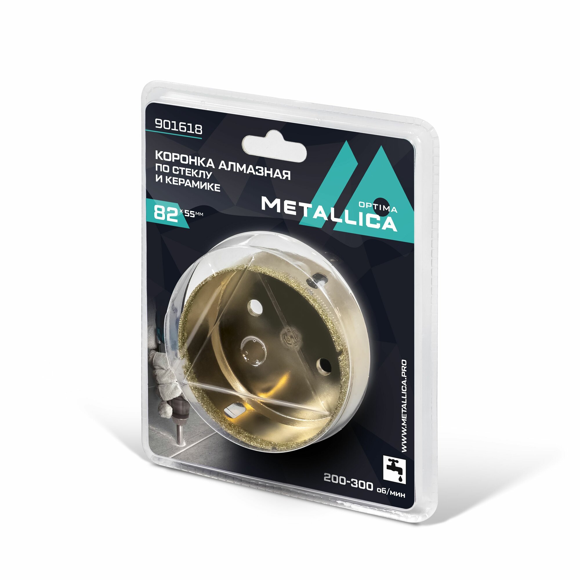 Коронка алмазная METALLICA Optima 82x55 мм, #80, по стеклу, плитке, 1 шт, в блист