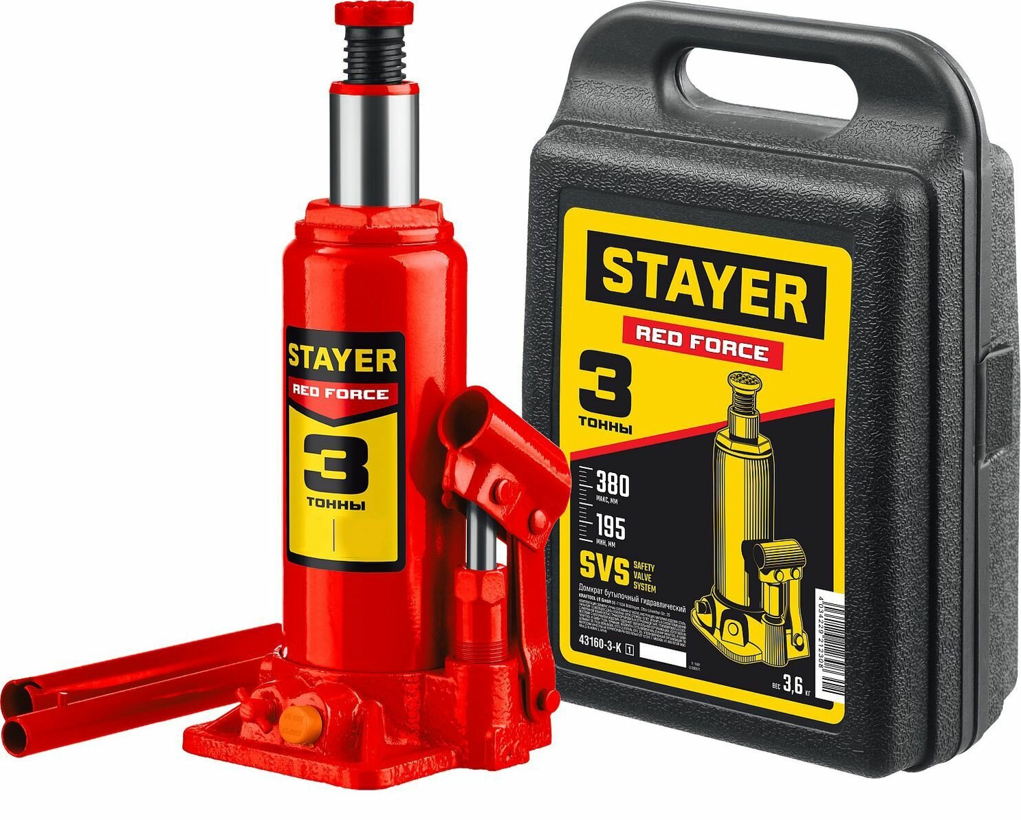 Домкрат бутылочный 3 т в кейсе Stayer PROFI 43160-3-K