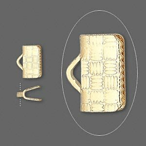 Концевики, 10х7мм (ширина 10мм), зажимы для ленты, в клеточку, базовый материал - латунь, позолоченные, 2 пары