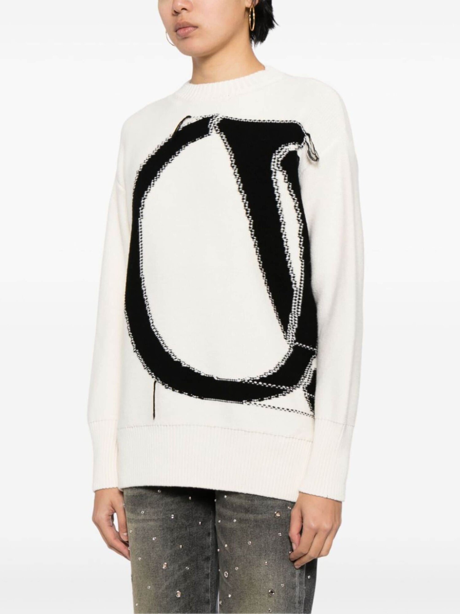 Джемпер Off-White Ow maxi logo jumper, размер 38, бежевый/белый — фото 1