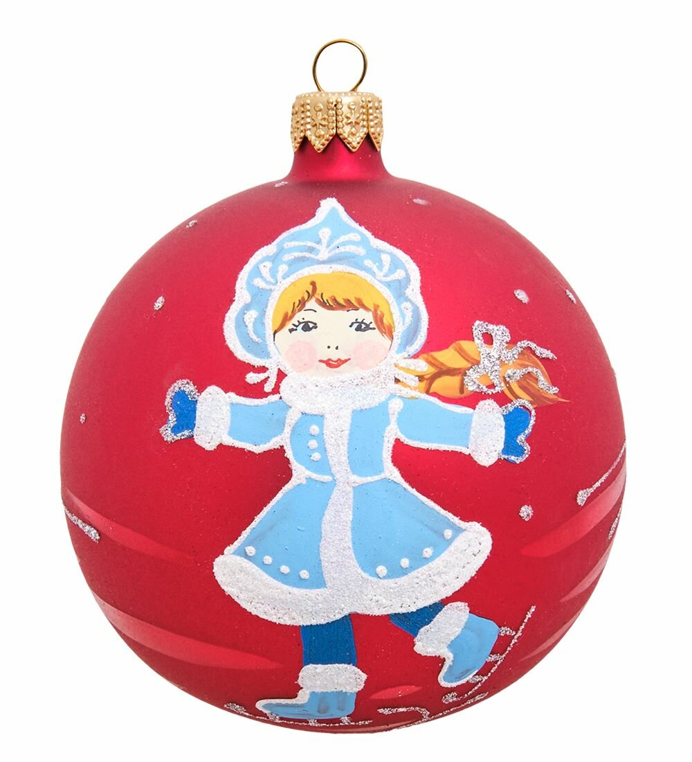Елочное украшение Шар Снегурочка на коньках 90 мм