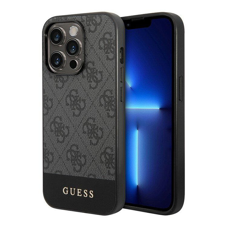Guess чехол для iPhone 15 Pro Max, PU кожа 4G Bottom stripe Metal logo черный (MagSafe)