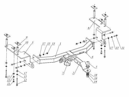 Фаркоп с элект. Smart, на Ssang Yong Actyon Sports FA 0597-E (с 2006 по 2011 г. в.) (паспорт и сертификат в комплекте) Бизон