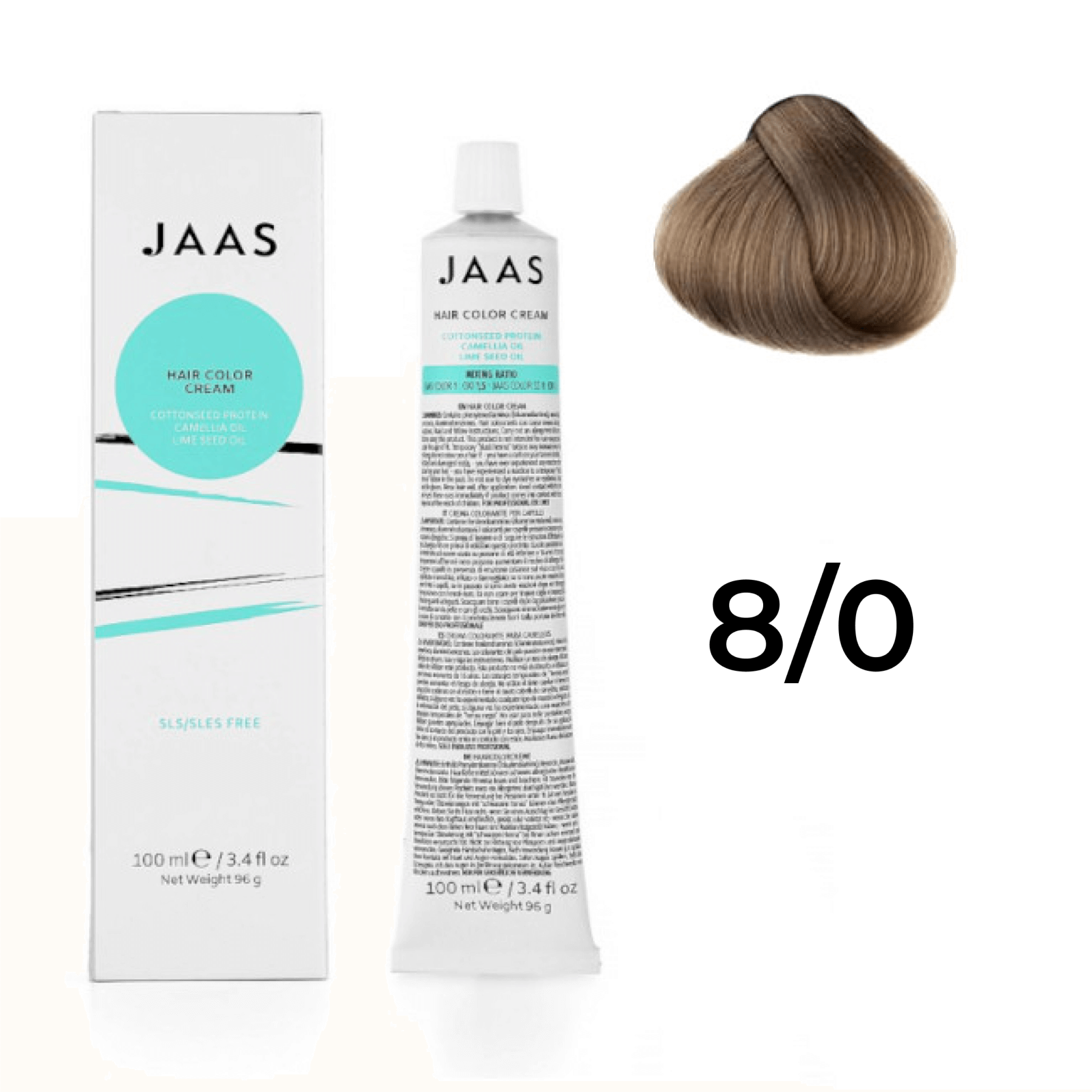 Крем - краска для волос профессиональная Jaas 8/0 Светлый русый Натуральный, 100 мл