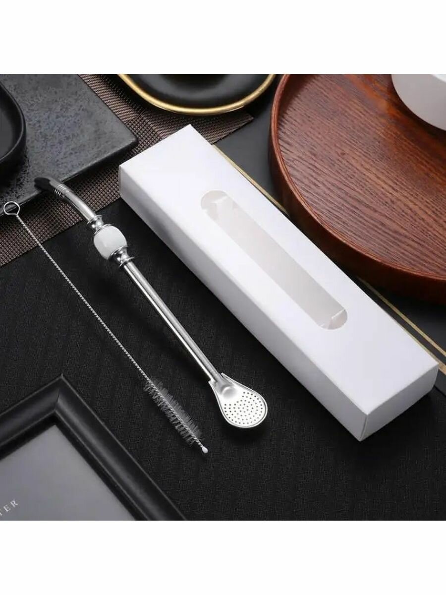 Бомбилья 20 см с камнем, белый + ершик