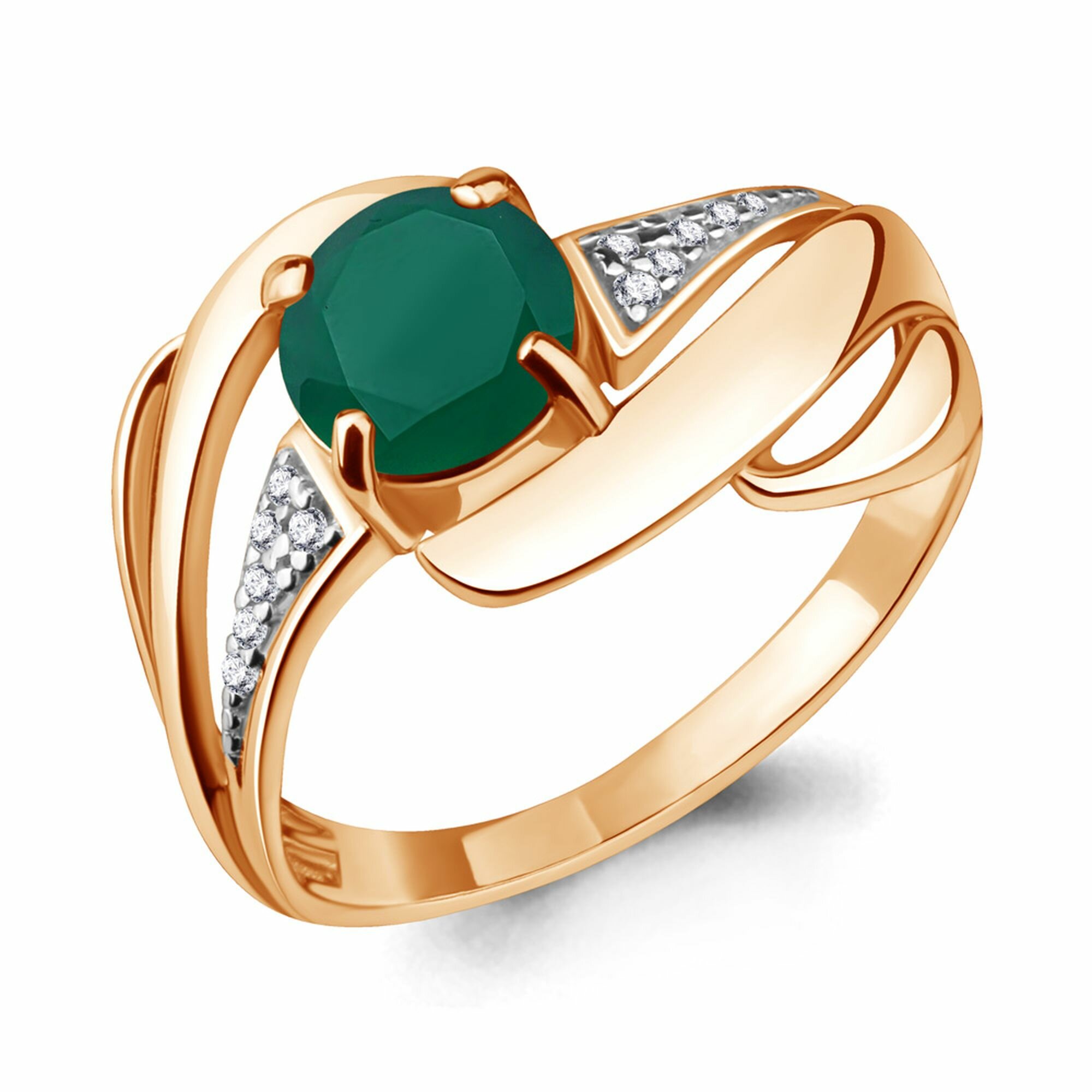 Кольцо, серебро, 925 проба, золочение, агат, фианит