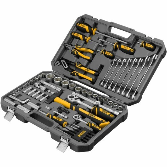 Denzel Набор инструментов, 1/2", 1/4", CrV, S2, пластиковый кейс, 84 предмета, , 15802