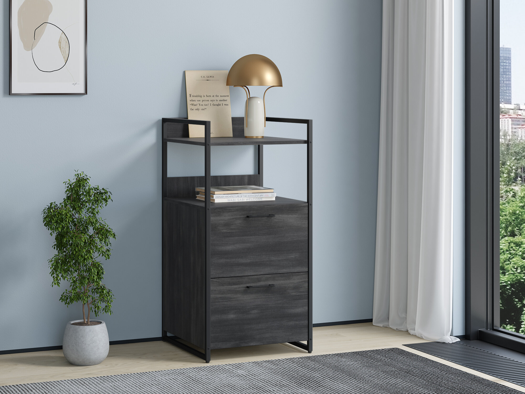 Тумба прикроватная Urban Лофт 02 Черный/северное дерево темное