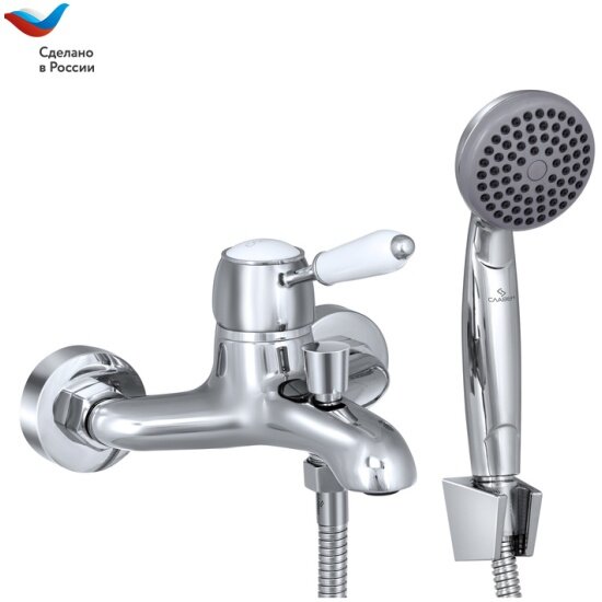 Смеситель для ванны и душа Славен СЛ-ОД-М30, с коротким литым изливом, переключатель кнопочный, комплект, одноручный