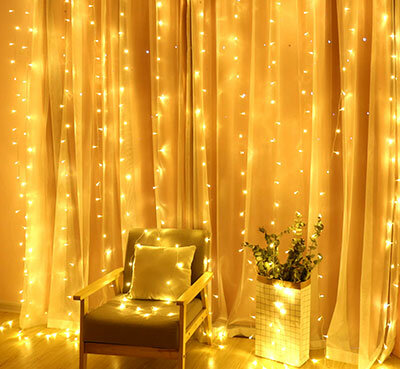 Светодиодная гирлянда на шторы (300х300 см) теплый жёлтый свет