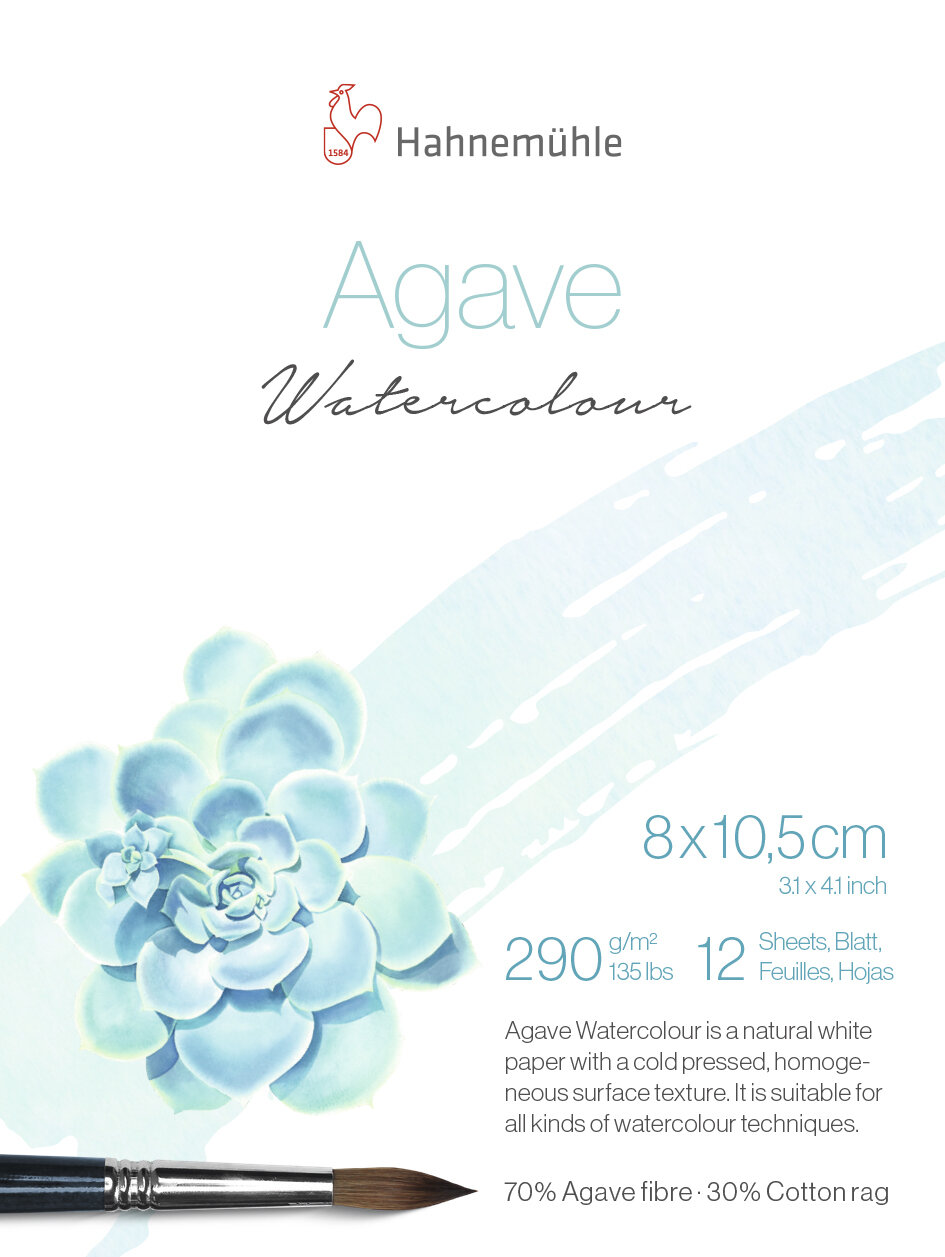 Альбом-склейка для акварели Hahnemuhle "Agave", 290 г/м2, 8х10,5 см, 12 л, волокно агавы 70% и хлопок 30%, среднее зерно