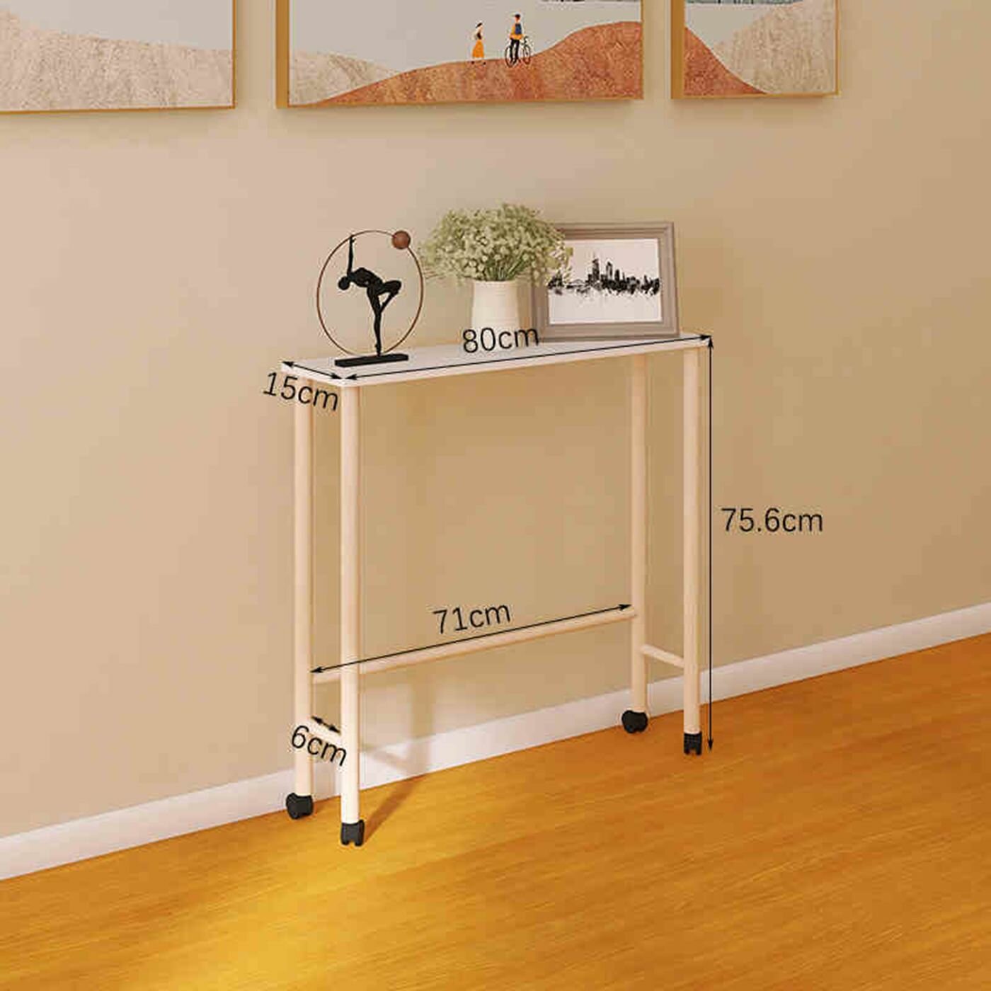 Консольный столик Компактный, Массив дерева столешницы, на колесиках, белый