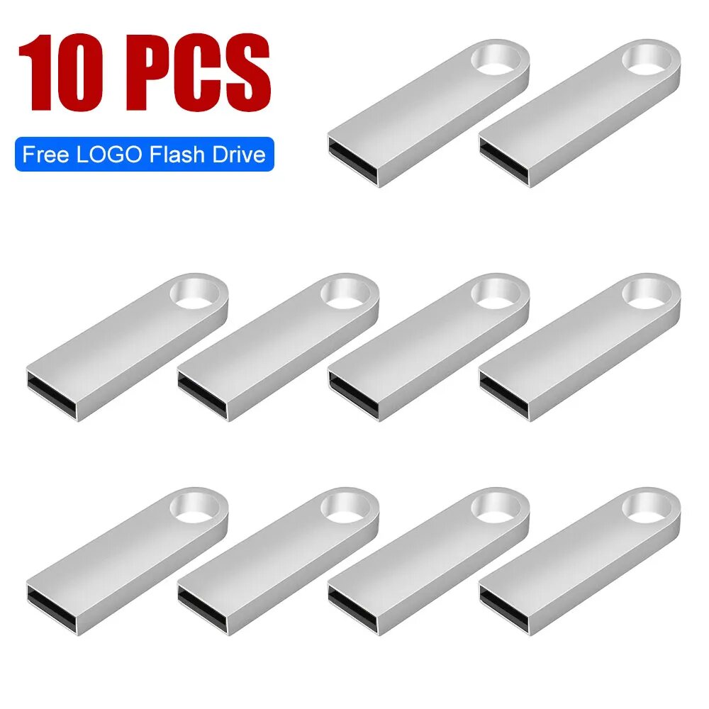 Металлическая USB-флешка 8GB, серебристая, 10 шт