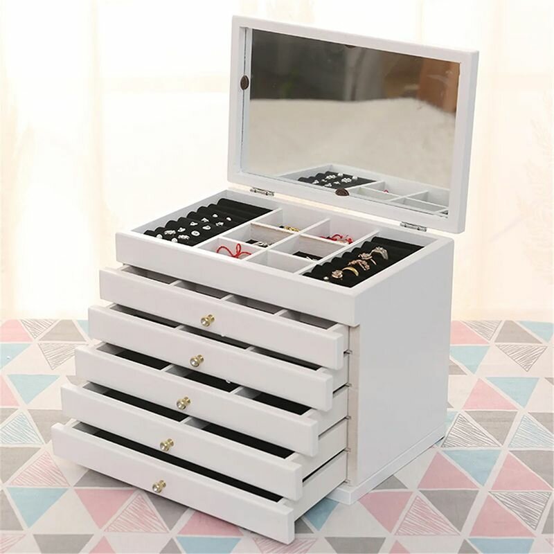 Шкатулка Для Украшений Большая Деревянная Многоярусная Белая