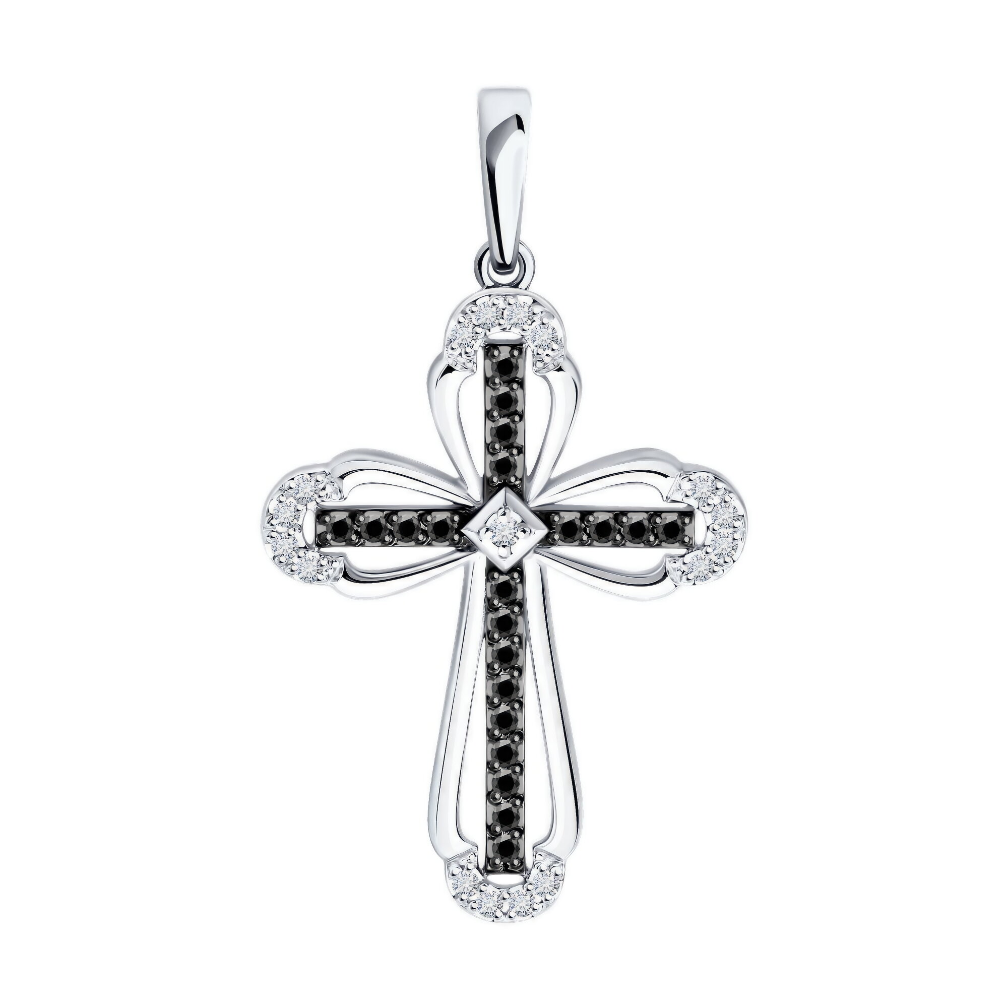 Крестик, белое золото, 585 проба, бриллиант