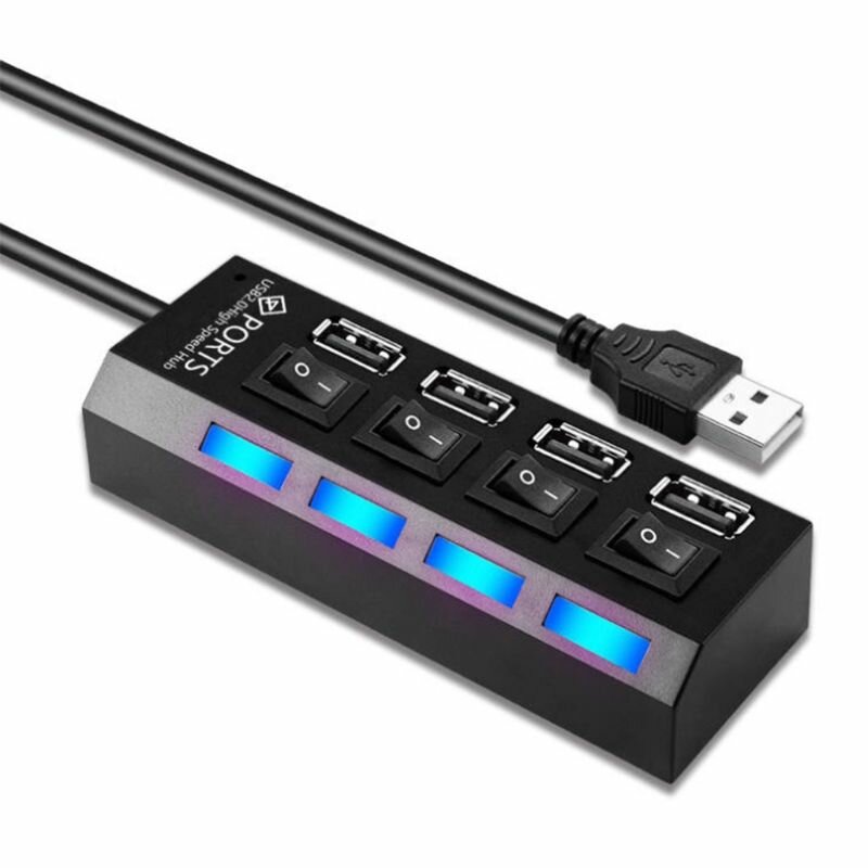 USB Hub 2.0, 4-портовый разветвитель данных с несколькими расширителями и отдельными переключателями включения/выключения для Windows, Vista
