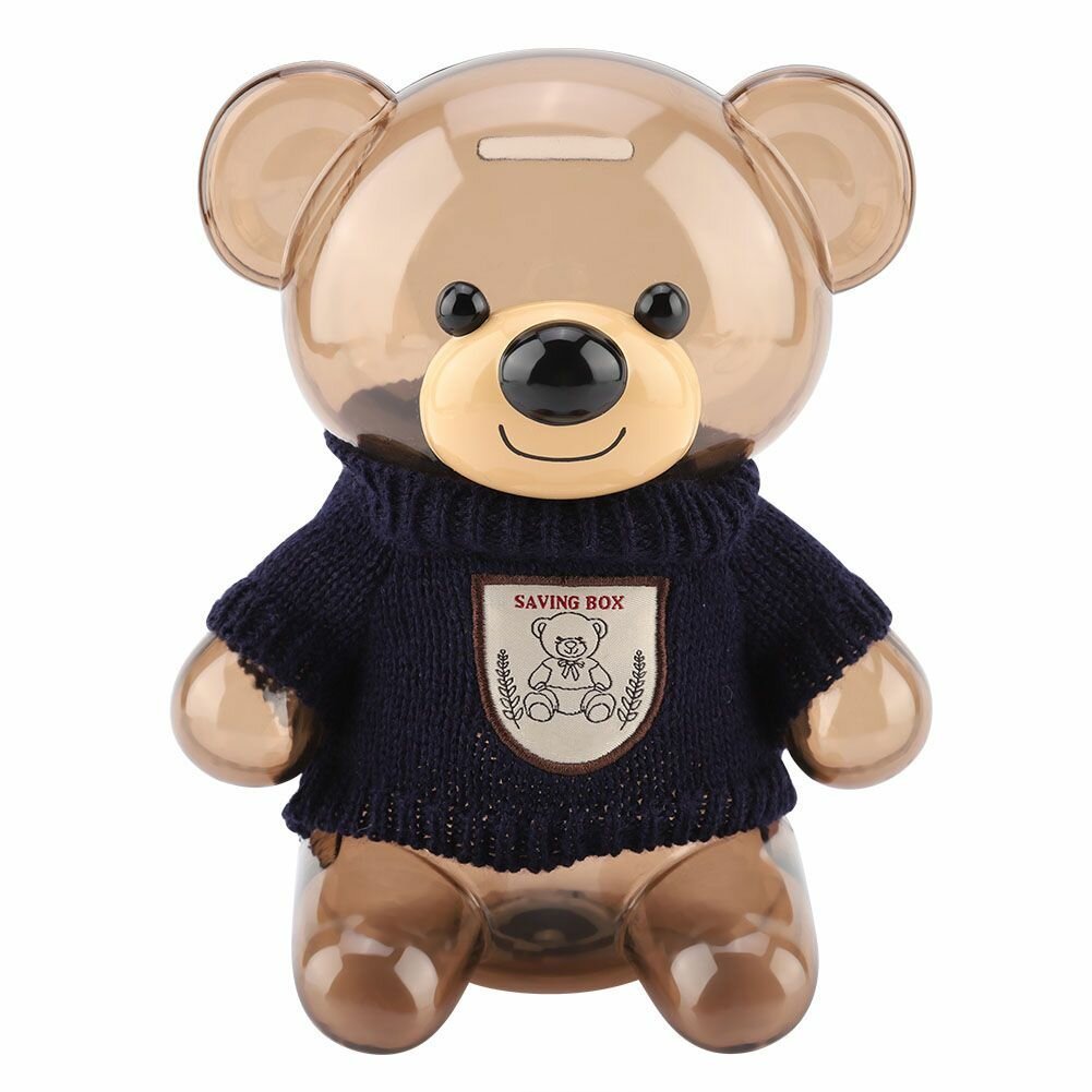 Пластиковая копилка с мультяшным синим медведем, детская копилка для монет, прозрачный контейнер для хранения денег, развивающая забавная игрушка