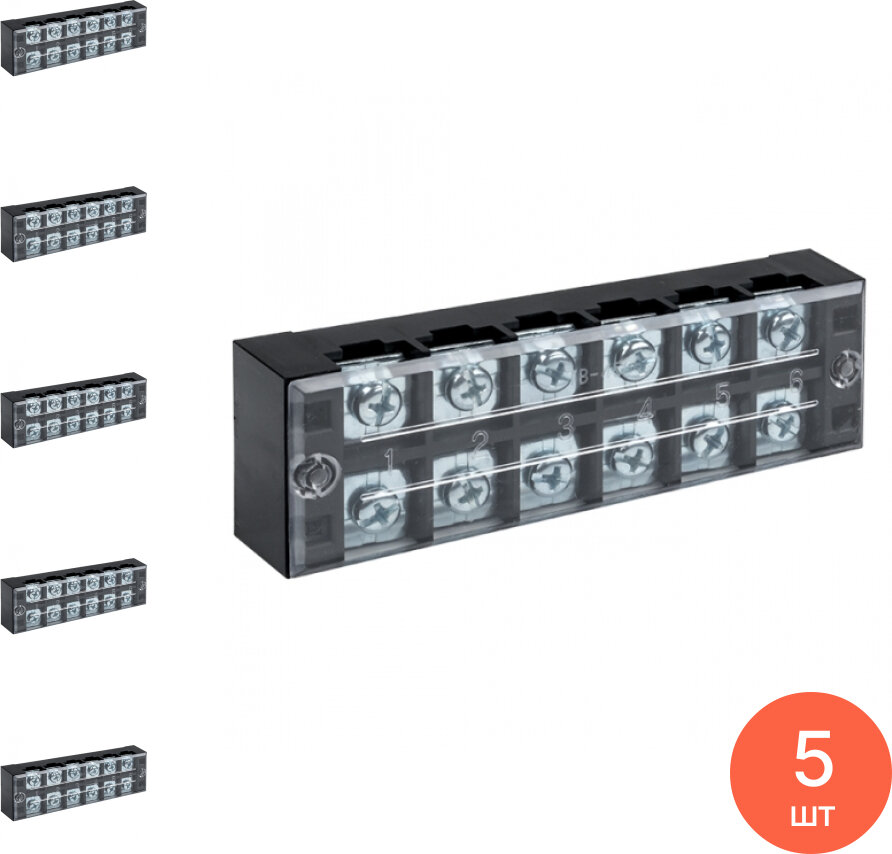 Блок зажимов EKF / ЕКФ PROxima TB-4506 колодка клеммная в корпусе из термопласта черная, сечение 4.5мм2, 45А, 660В, 6 пар контактов / электрика (комплект из 5 шт)