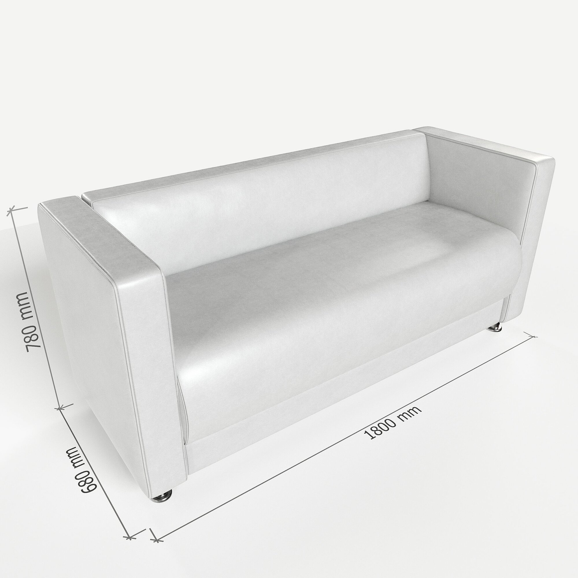 Диван прямой офисный из эко кожи с подлокотниками Пауза белый 180