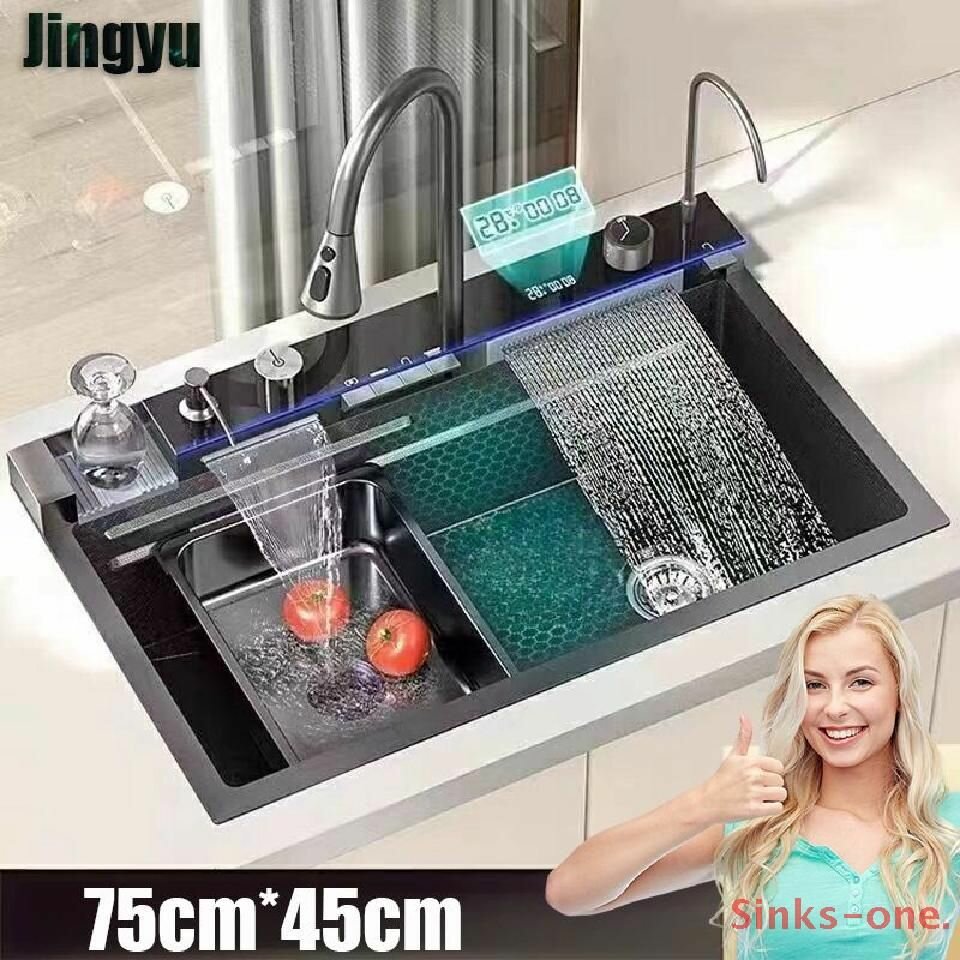 Кухонная мойка из нержавеющей стали (многофункциональная) консоль/водопад 750х460х220 Sinks-one.