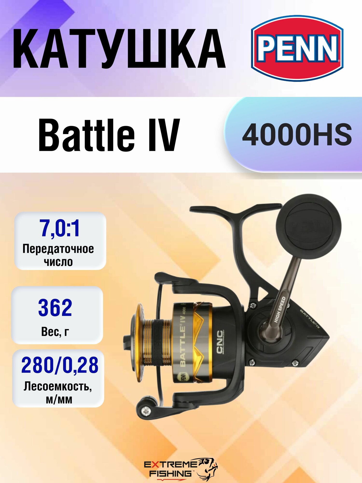 Катушка спиннинговая Penn Battle IV 4000HS Spin Reel