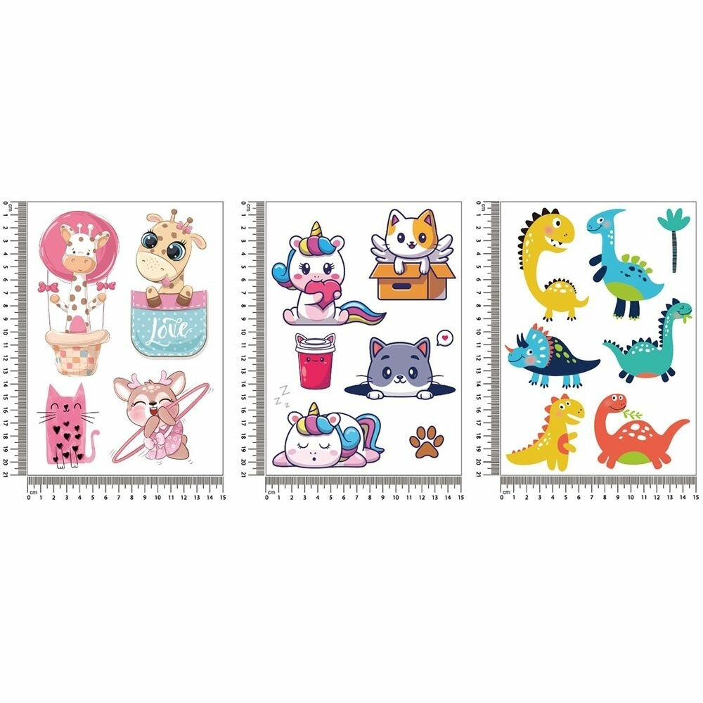 Термотрансфер айрис Милые зверюшки и динозаврики, 3 листа 21х15 см, 1 шт
