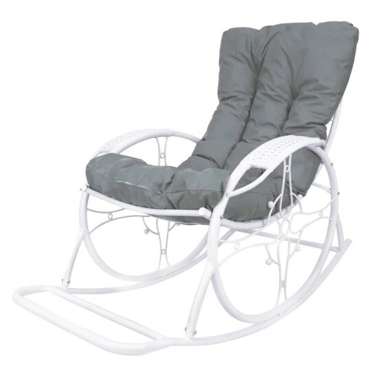 Кресло-качалка Овал люкс M-group белое, серая подушка