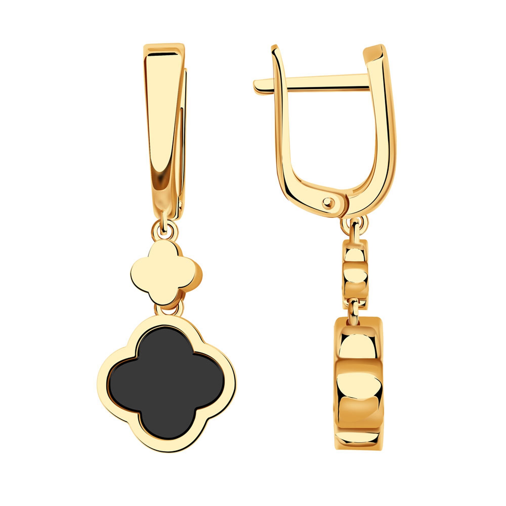 Серьги с подвесками, красное золото, 585 проба, оникс