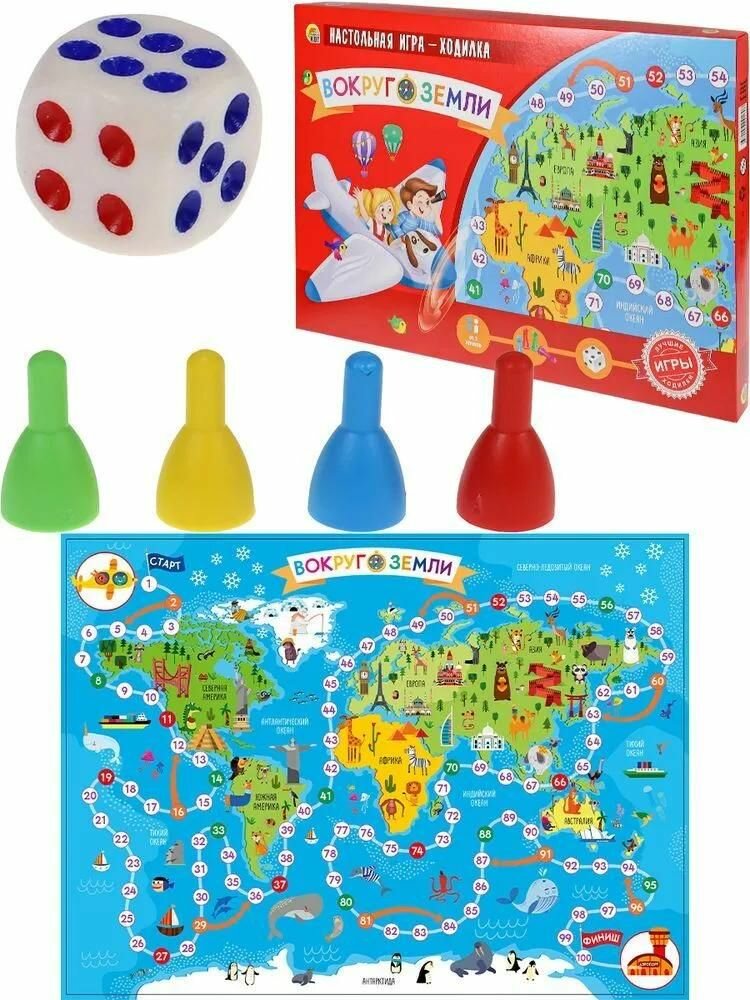 Настольная игра-ходилка Рыжий кот "Вокруг Земли", 2-4 игрока (ИН-9110)