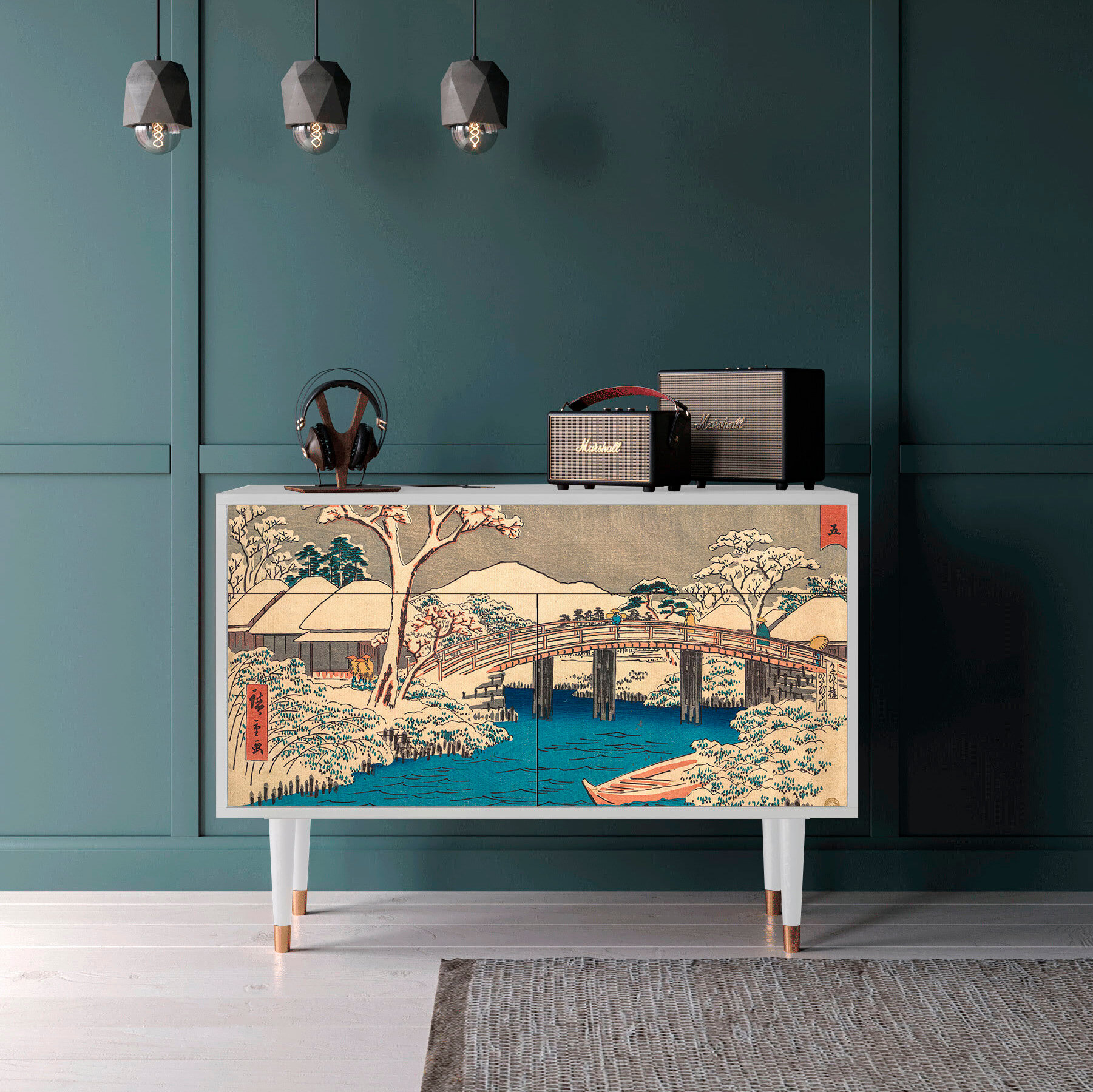 Комод - STORYZ - BS4 Katabira River by Utagawa Hiroshige, Размер - 115 x 85 x 48 см, Цвет корпуса - Белый