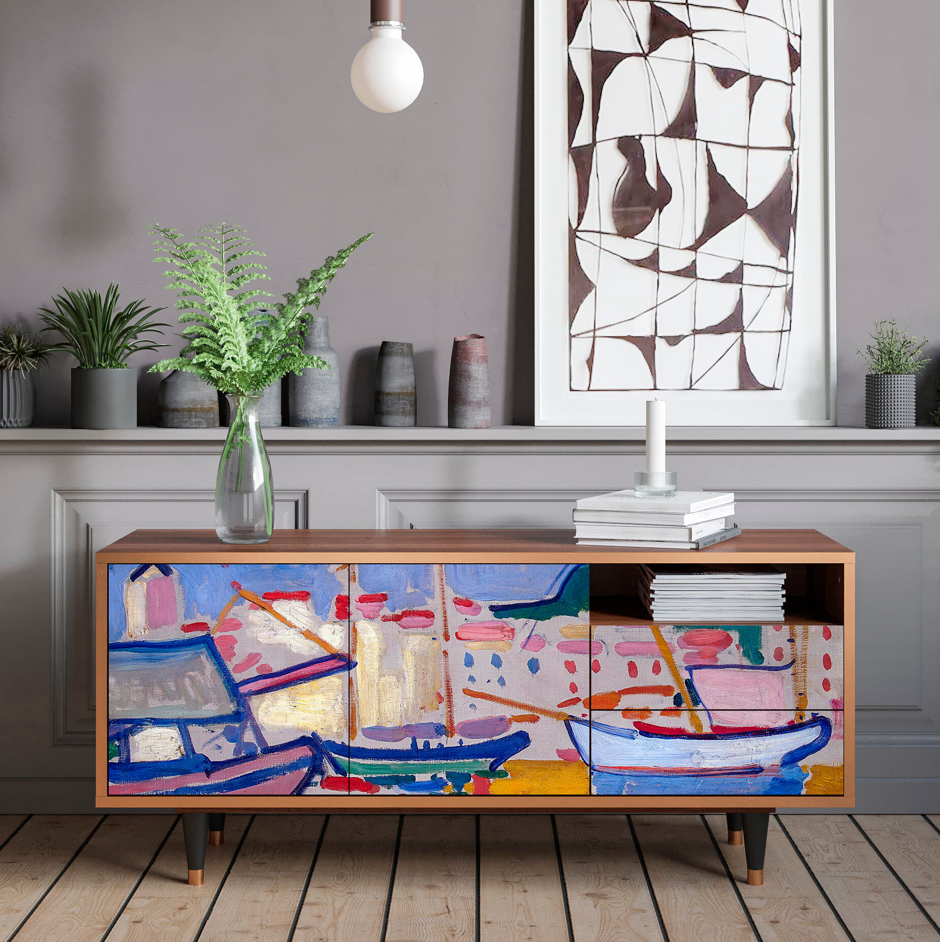 ТВ-Тумба - STORYZ - T7 The Port of Collioure by Andre Derain , Размер - 125 x 56 x 41 см, Цвет корпуса - , Орех