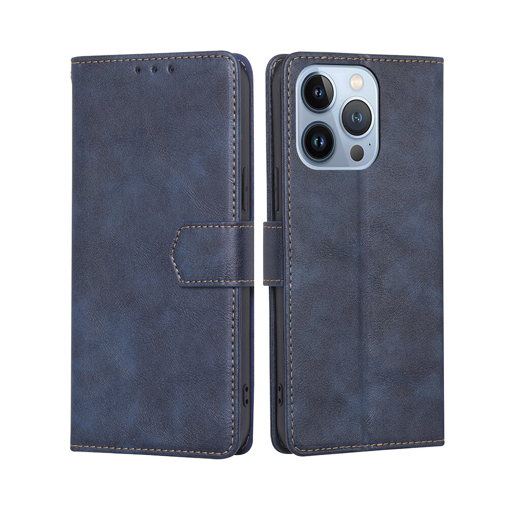 Чехол-книжка MyPads для Apple iPhone 13 Pro / Айфон 13 Про телячья кожа (синий)