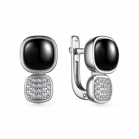 Серьги, серебро, 925 проба, фианит, оникс