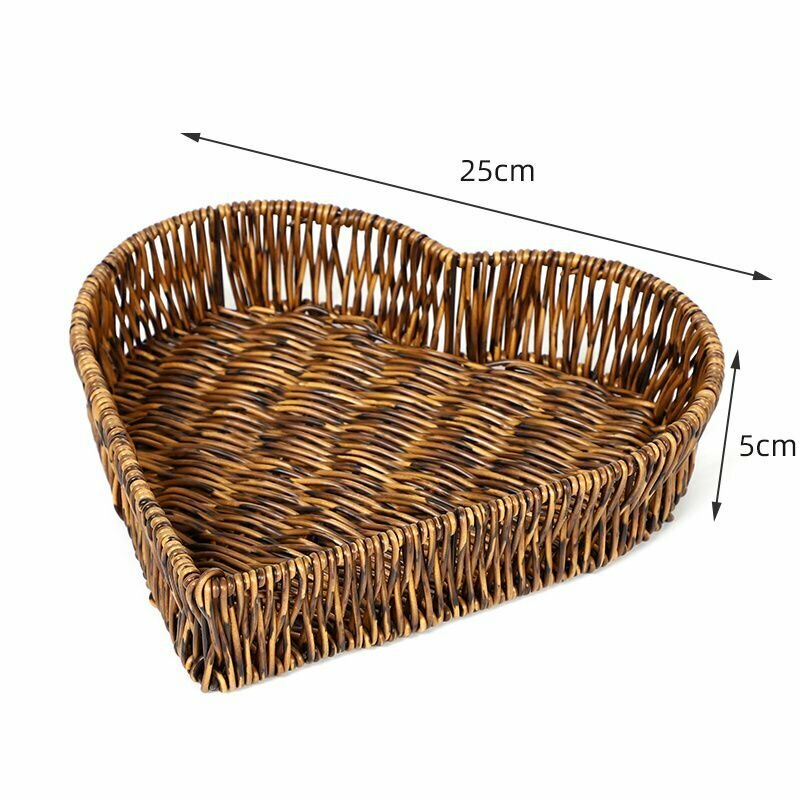 Фальшива ротанговая хранительная поднос в форме сердца, большого размера