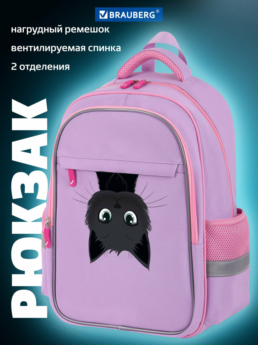 Рюкзак школьный для девочки, ранец для подростка спортивный, портфель детский в школу, 2 отделения и 3 кармана, 40х29х15 см, Brauberg Hide and seek, 273122